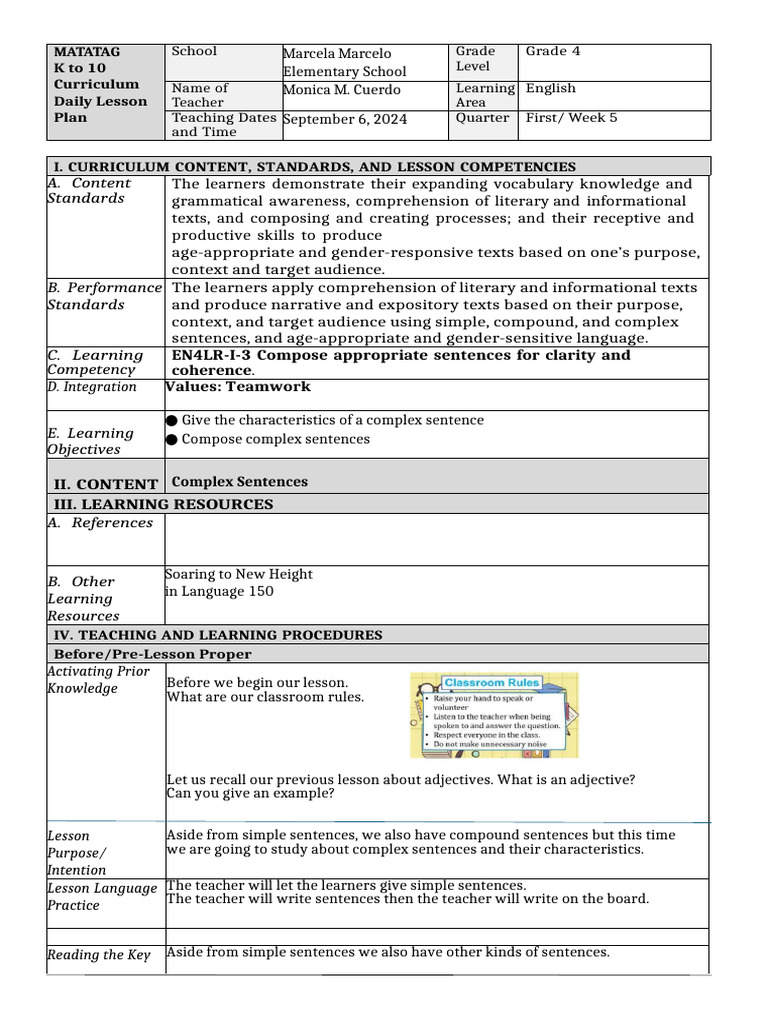 DLP Day 5 - English 4 Quarter 1 Week 5 | PDF | Linguistics | Syntax