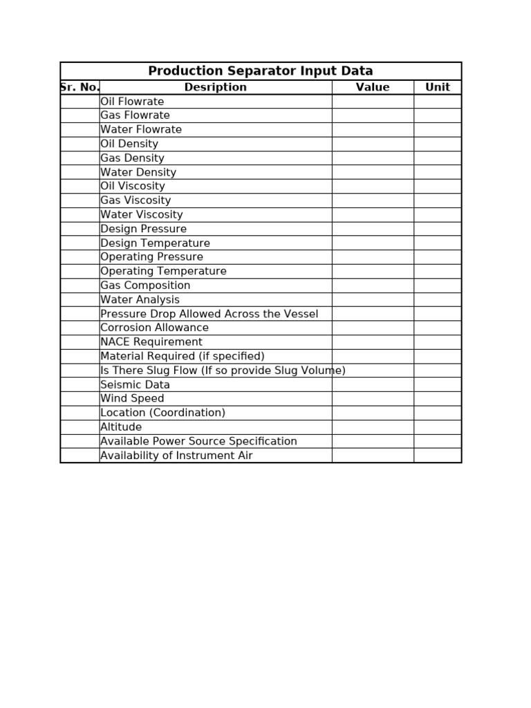 Prodution Separator Input Data | PDF
