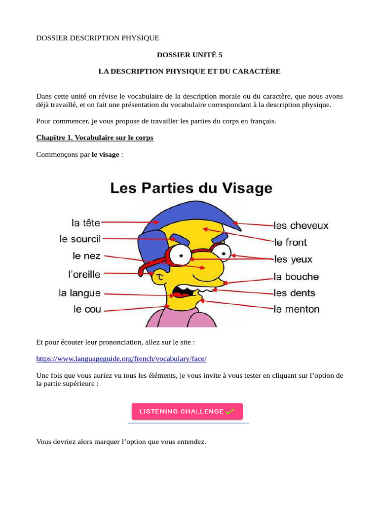 Vocabulaire de la description physique | PDF