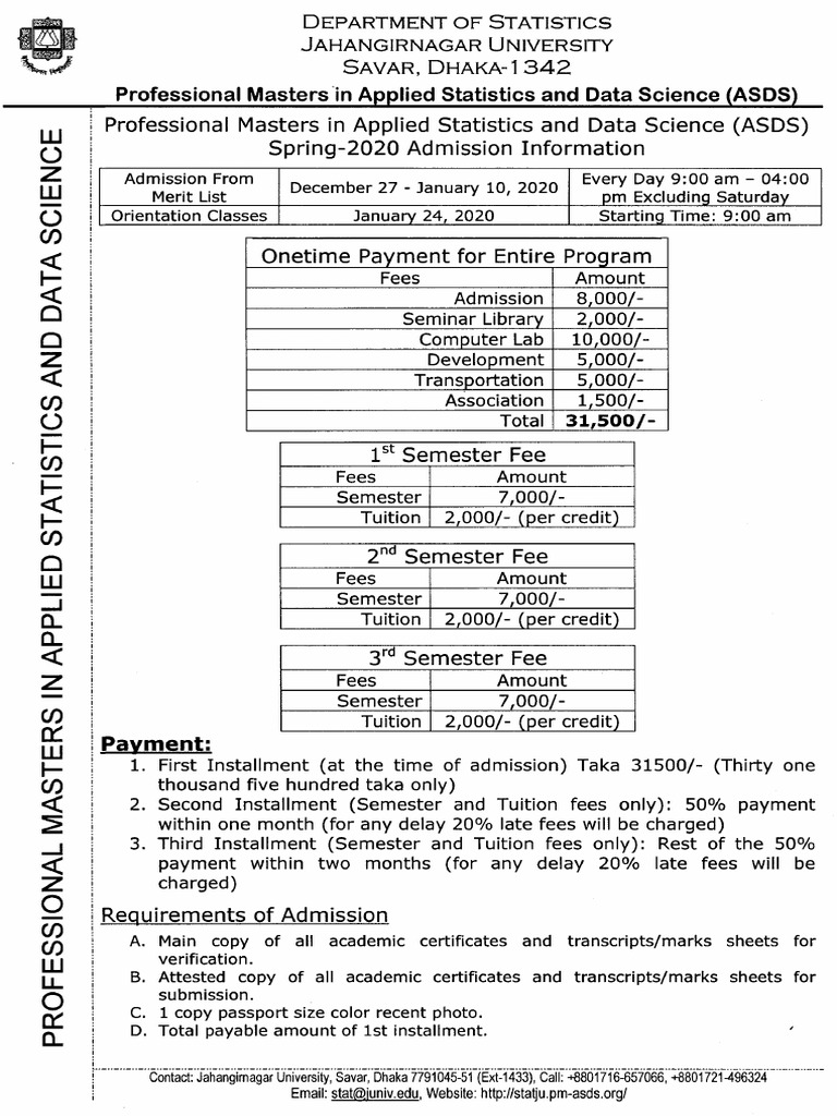 14 Admission Information of Spring 2020 PM ASDS E19ded | PDF | Payments