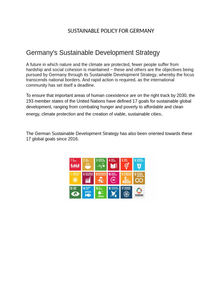 Germany's Sustainable Development Goals | PDF