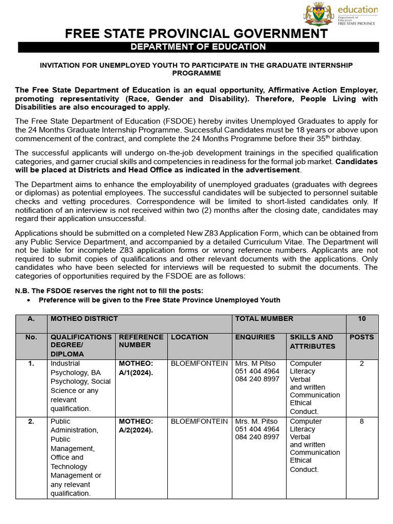 116 Advert For The Fsdoe Internship Programme - 241015 - 205437 | PDF ...