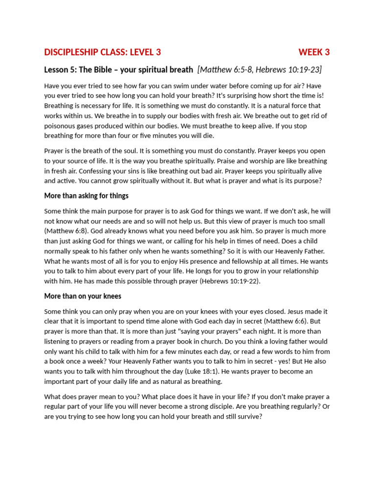 DISCIPLESHIP-CLASS-WEEK-3-Lesson-5-7 | PDF | Prayer | Theology