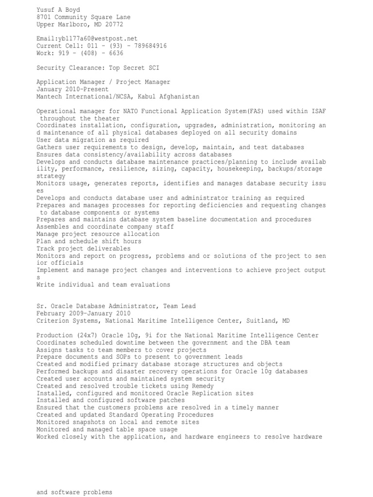 Oracle Database Administrator Or Isso Or Manager Pdf Information Security Databases