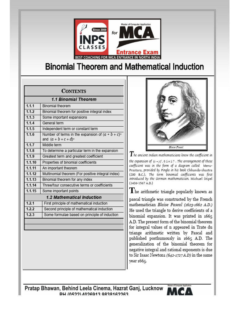 1.1 Binomial Theorem: Ontents | PDF | Algebra | Mathematical Analysis