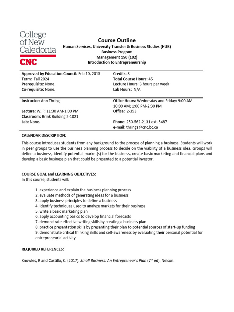 MGMT 150 (102) Course Outline Fall 2024 | PDF | Academic Dishonesty