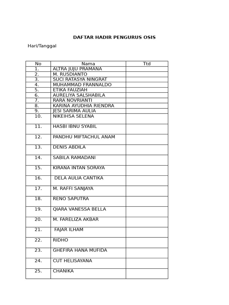 Daftar Hadir Osis | PDF