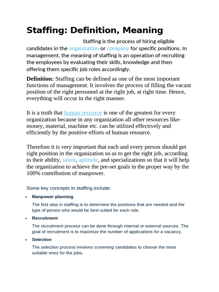 Staffing: Definition, Meaning: Organization Company | PDF | Human ...