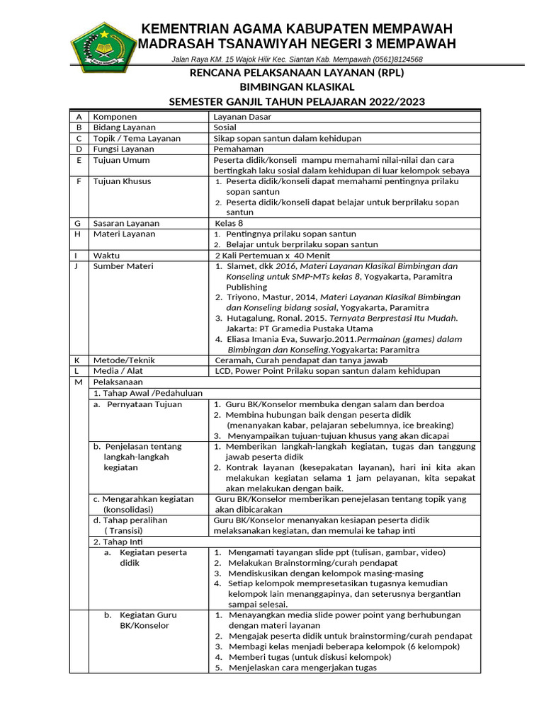 12. RPL SIKAP SOPAN SANTUN DALAM KEHIDUPAN (ganjil) | PDF