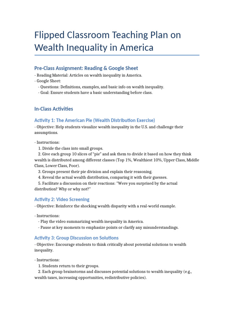 Wealth Inequality Flipped Classroom Teaching Plan | PDF