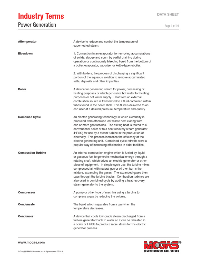 Data Sheet - Industry Terms (Power) . | PDF | Boiler | Steam