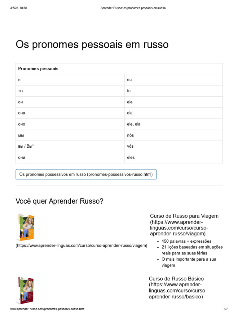 Os Pronomes Pessoais em Russo Autor Aprender Russo | PDF | Pronome ...