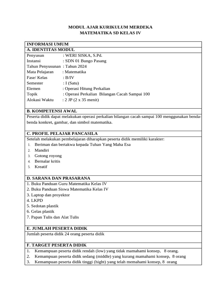 Modul MTK Perkalian | PDF