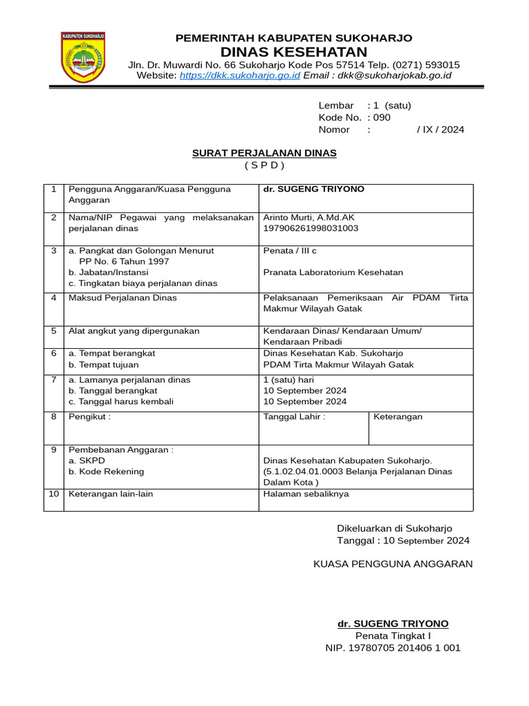 SURAT TUGAS DAN SPPD 2024 Fix | PDF