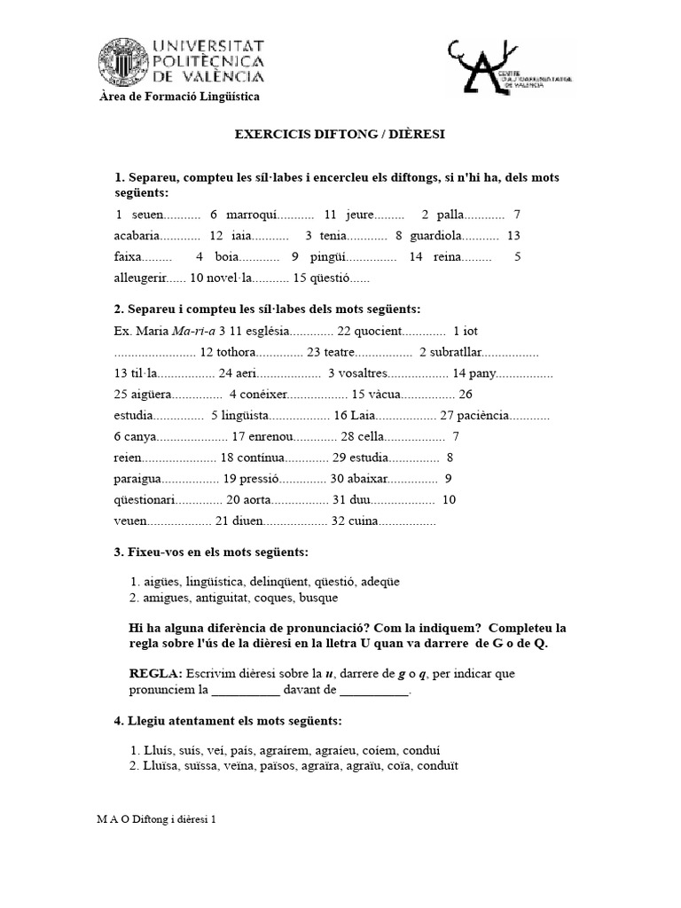 Exercicis dièresi UPV amb solucions | PDF
