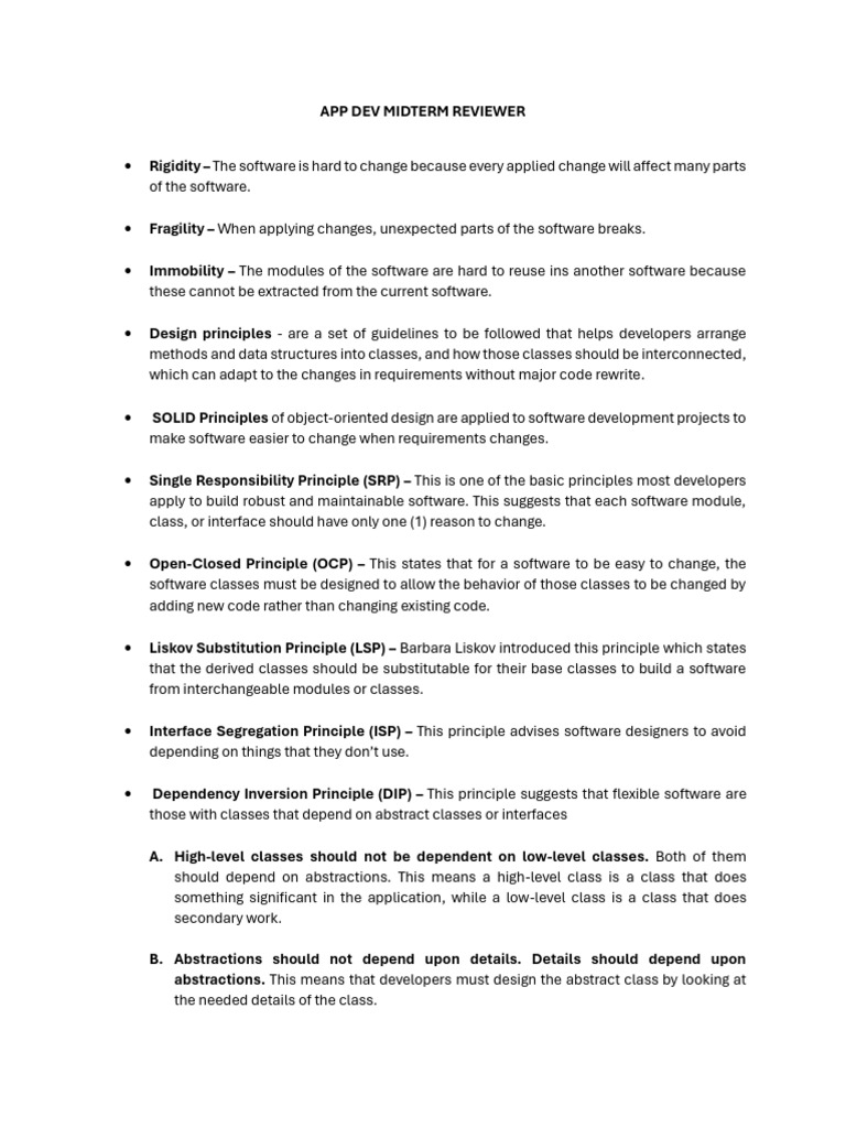 App Dev Midterm Reviewer | PDF | Class (Computer Programming) | Object (Computer Science)