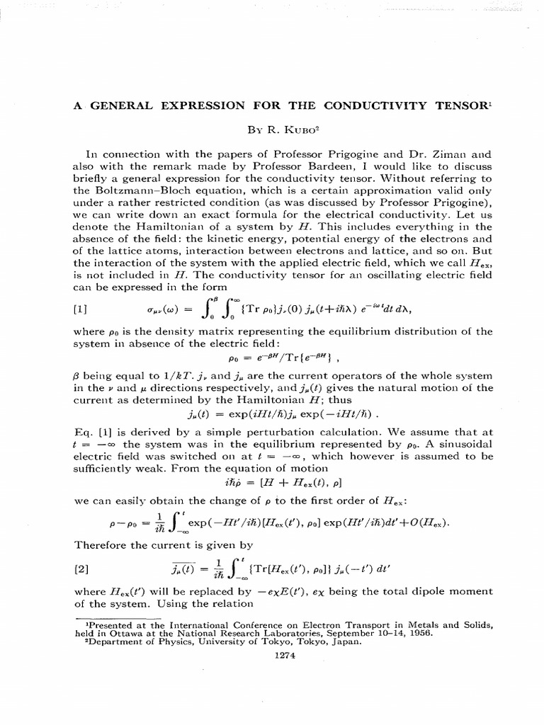 A General Expression For The Conductivity Tensor (R.Kubo, 1956) | PDF ...