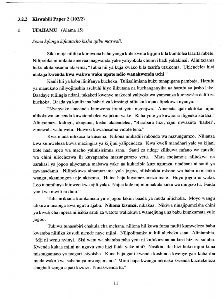 2015 Kcse Kiswahili Pp2 | PDF