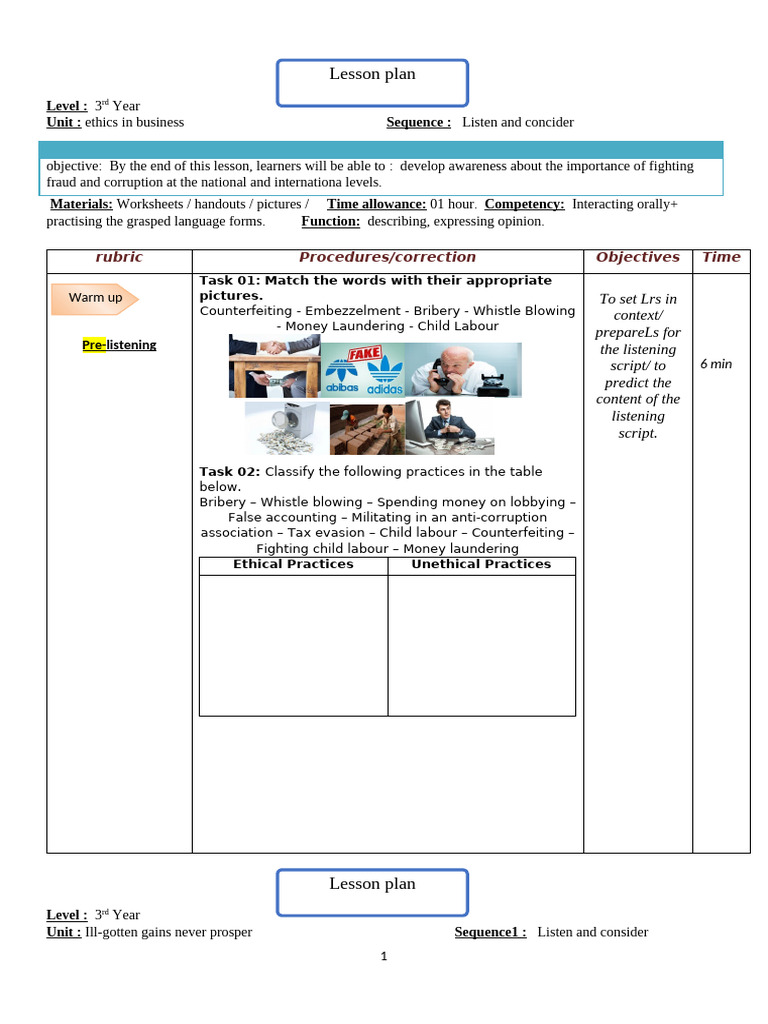 Ethics Sequence 1 Lesson Plan - Docx Filename UTF-8''Ethics Sequence 1 Lesson Plan | PDF ...