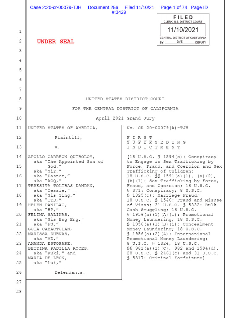 First Superseding Indictment Quiboloy Et Al | PDF