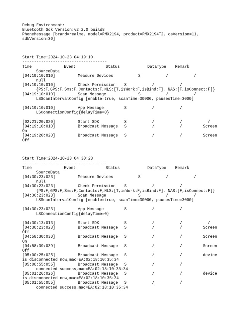 Bluetooth SDK Debug Log Analysis | PDF | Computing | Mobile Computers