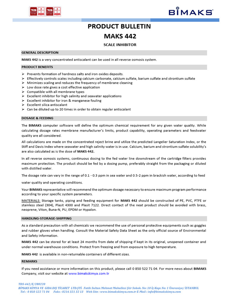 Maks 442 TDS en | PDF | Membrane | Materials