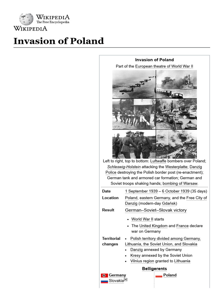 Invasion of Poland - Wikipedia | PDF | Nazi Germany | Division (Military)