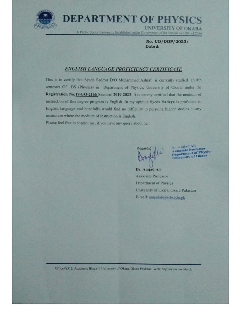 English Proficiency Letter | PDF