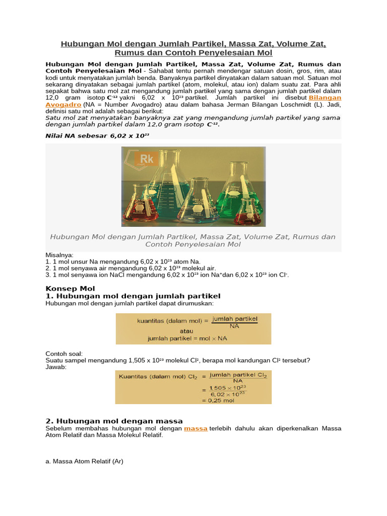 Hubungan Mol, Partikel, Massa, dan Volume | PDF | Sains & Matematika ...