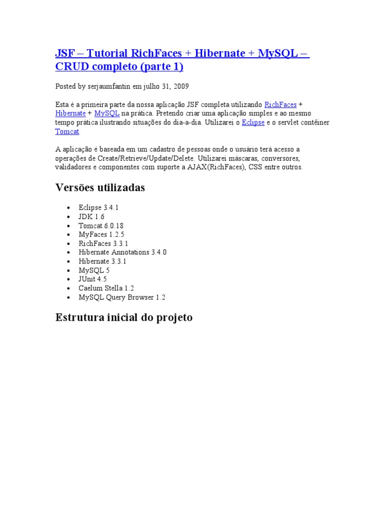 JSF Tutorial CRUD + Hibernate + Mysql | PDF | Html | Folhas de estilo em cascata