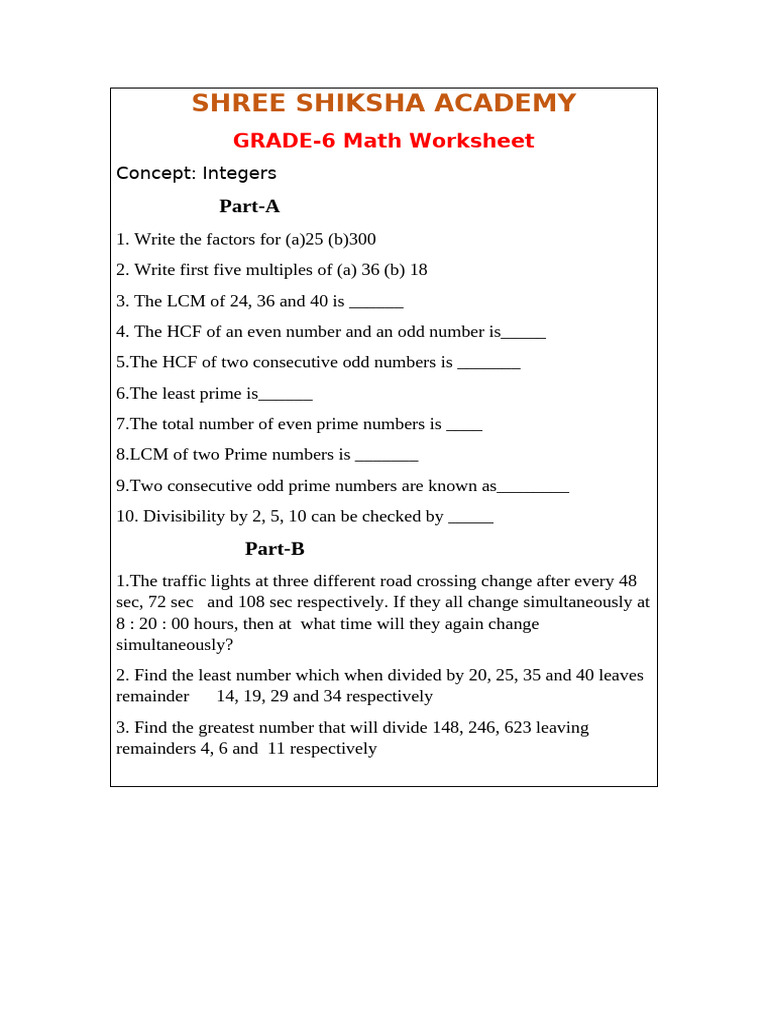 Grade 6-Integers | PDF
