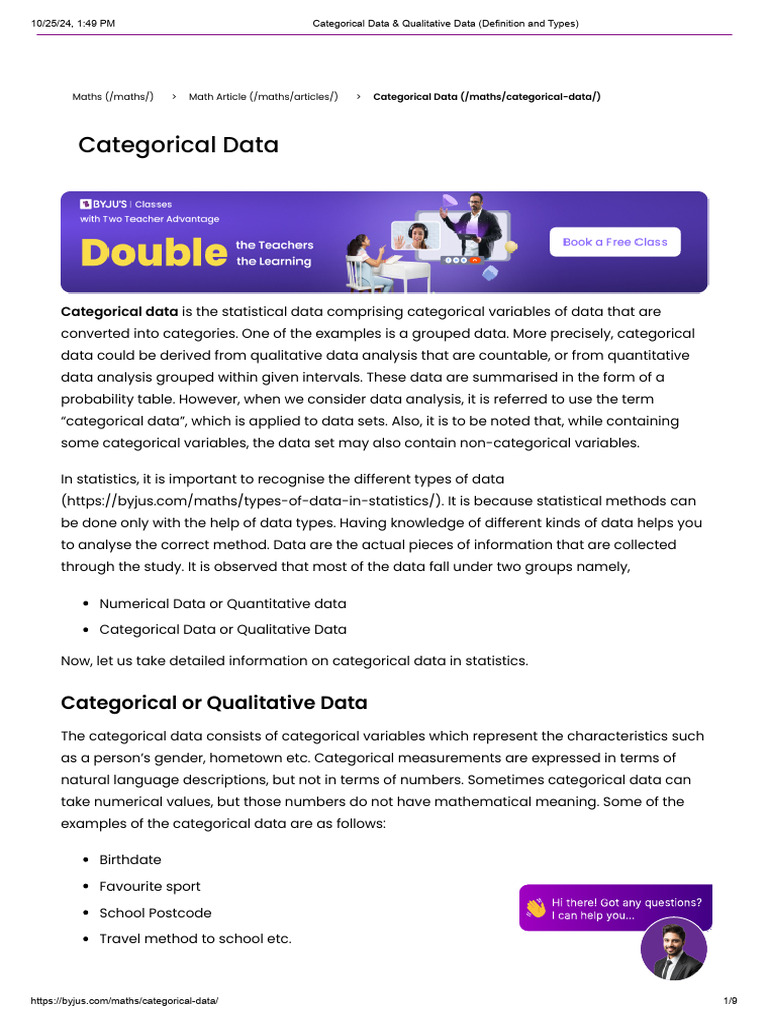 25 Oct Categorical Data & Qualitative Data (Definition and Types) | PDF | Categorical Variable ...