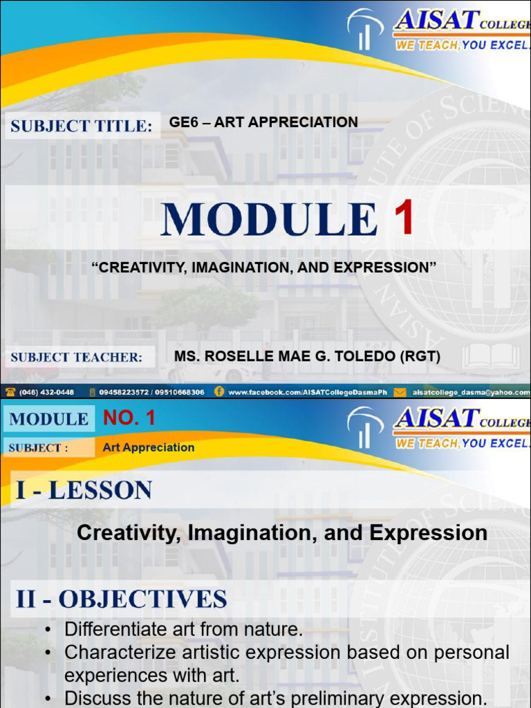 GE6 AA Art Appreciation Module 1 | PDF | Vision