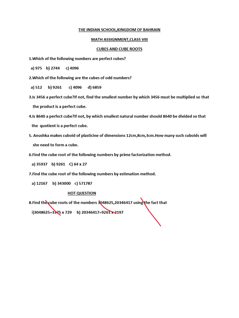 Ch-7 Cubes and Cube Roots Assignment | PDF