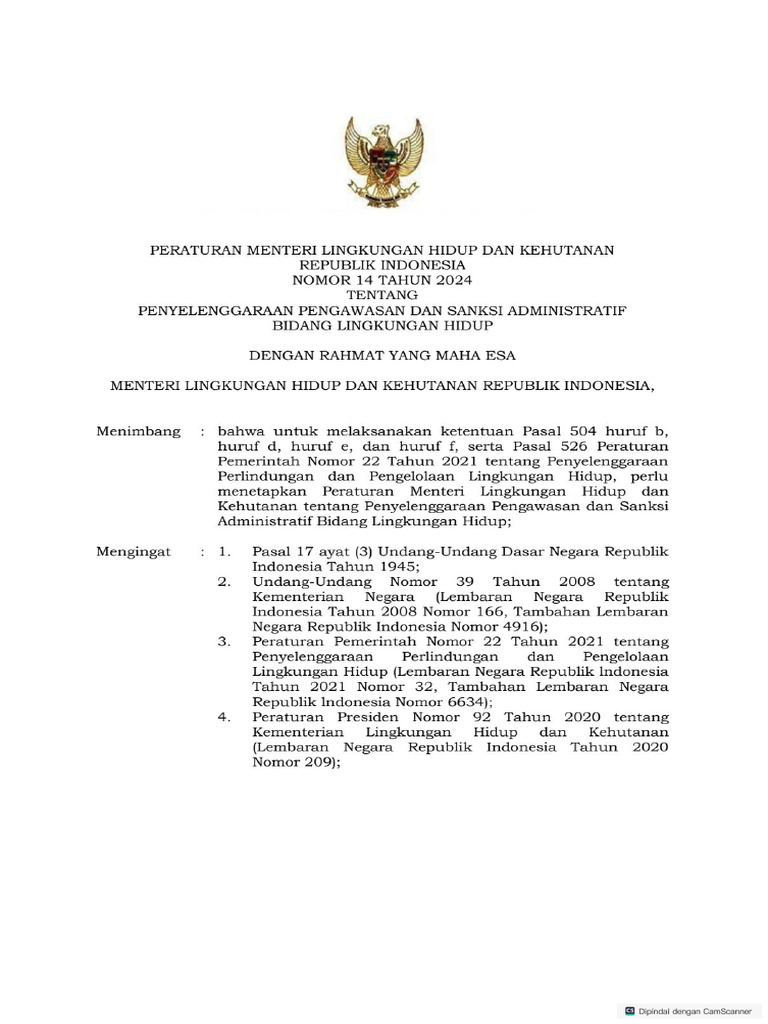 Permen LHK No. 14 Tahun 2024 | PDF
