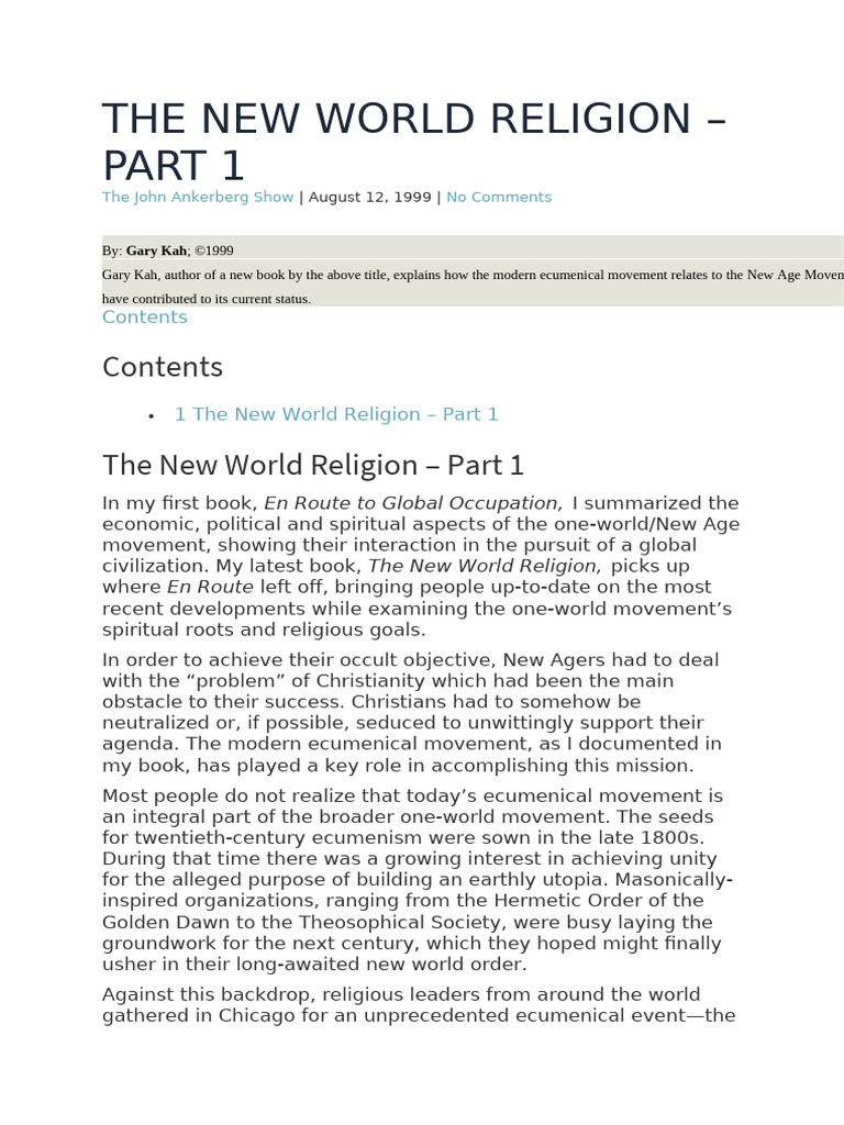The New World Religion | PDF | Interfaith Dialogue | Ecumenism