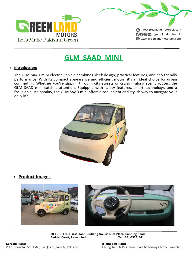 GLM SAAD Mini Electric Vehicle Overview | PDF