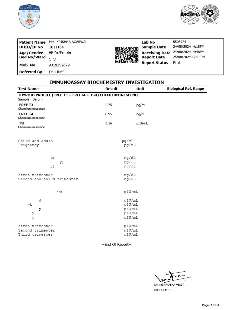 Thyroid and Vitamin Levels Report | PDF | Vitamin B12 | Medical Specialties
