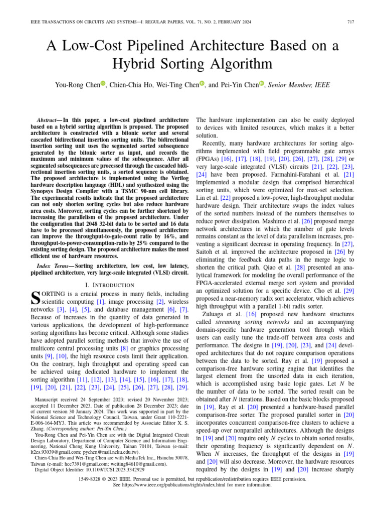 A Low-Cost Pipelined Architecture Based On A Hybrid Sorting Algorithm | PDF | Field Programmable ...