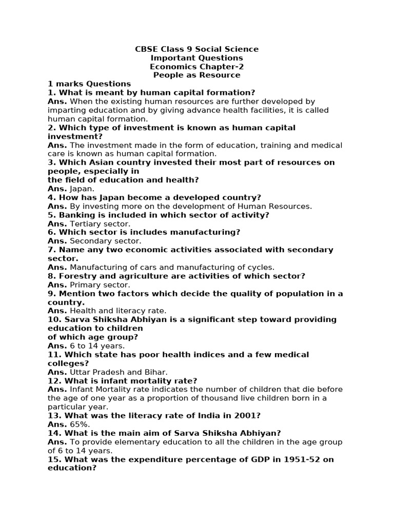CBSE Class 9 eco 2 | PDF | Unemployment | Human Capital