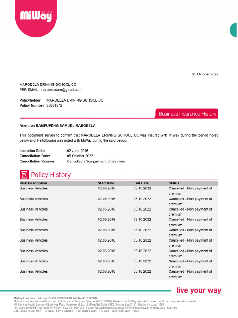 Insurance History Letter - BI - 627731138 | PDF | Insurance | Service ...