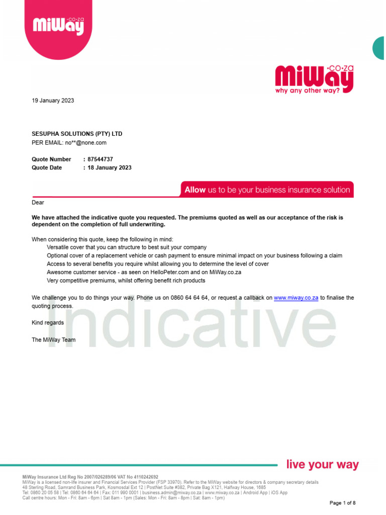 Indicative Quote - Commercial - 698695425 | PDF | Insurance | Value ...