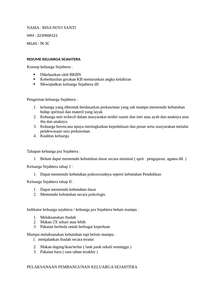 Resume Kep Keluarga Risa TK 3C | PDF