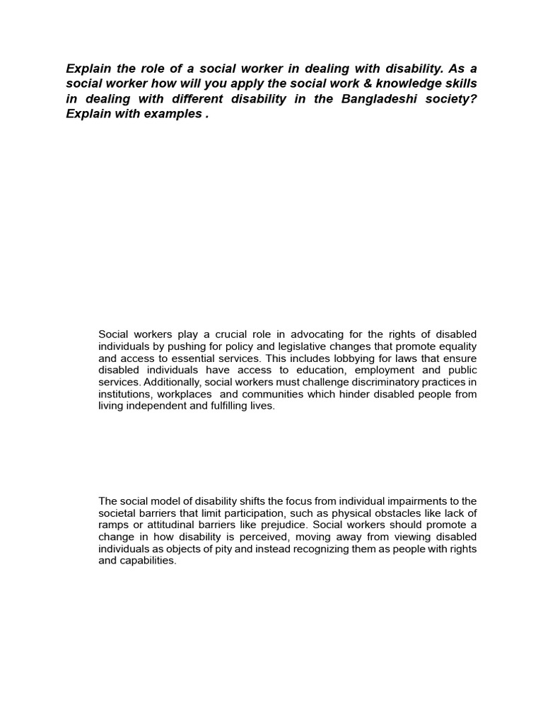 The Role of A Social Worker in Dealing With Disability | PDF ...