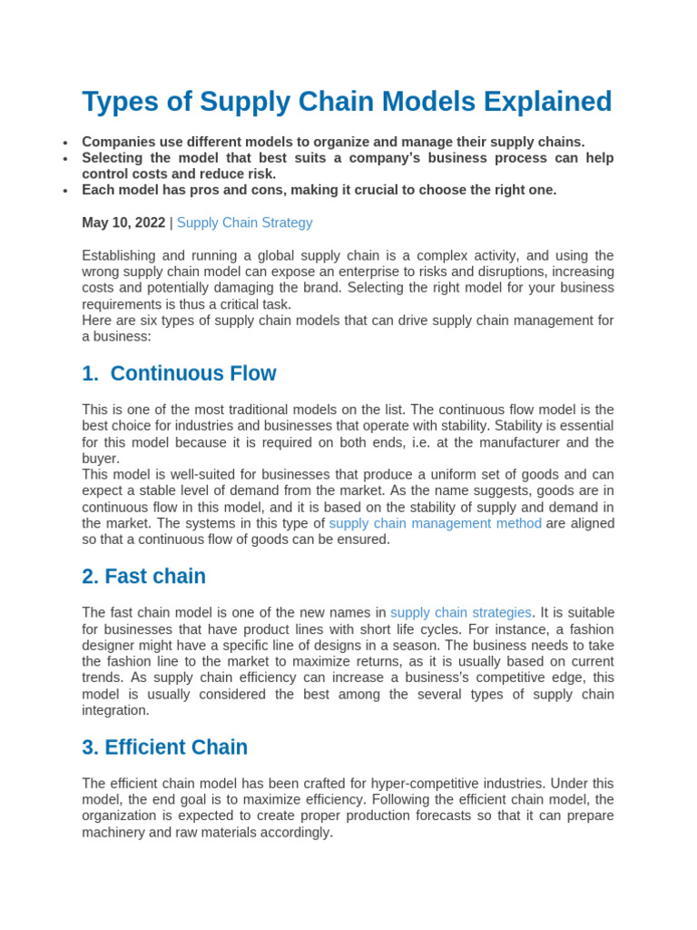 Types of Supply Chain Models Explained | PDF | Supply Chain | Supply ...