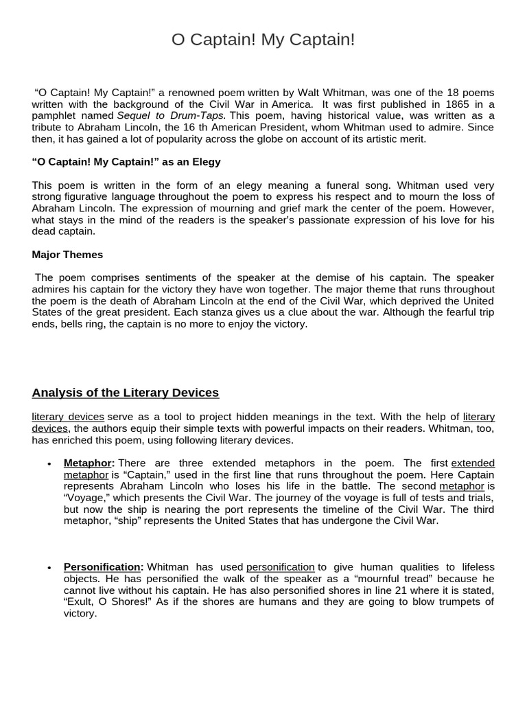 O Captain | PDF | Poetry | Walt Whitman