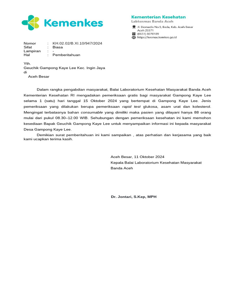 Surat Pemberitahuan Kepala Desa | PDF