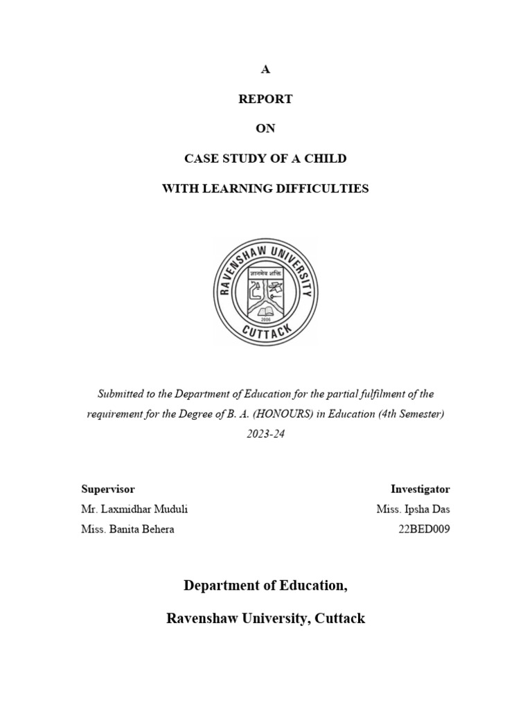 Case Study Of A Child With Learning Difficulties Pdf