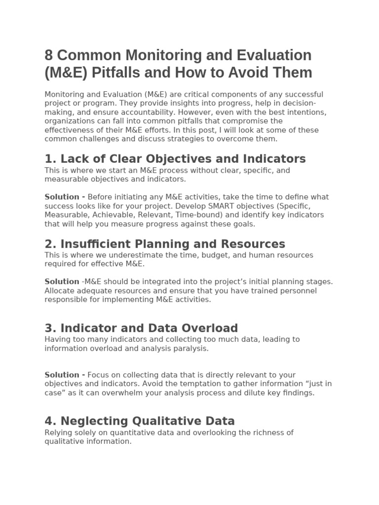 8 Common Monitoring and Evaluation Pitfalls | PDF | Evaluation | Qualitative Research