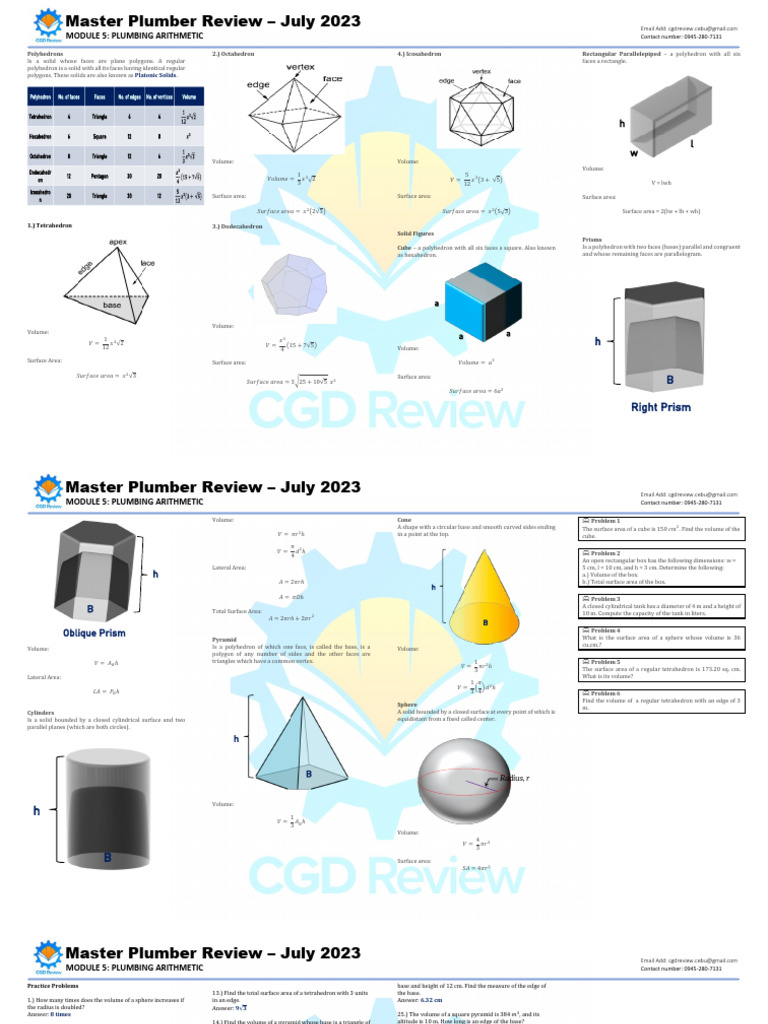 PLUMBING ARITHMETIC - MODULE 5-Unlocked | PDF | Area | Tetrahedron